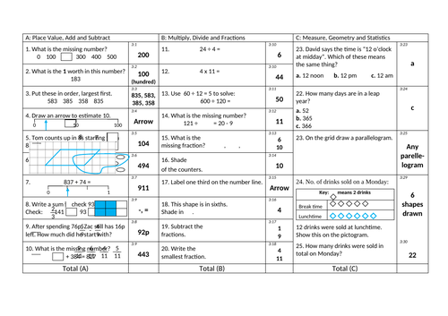 Maths quiz year 3 | Teaching Resources
