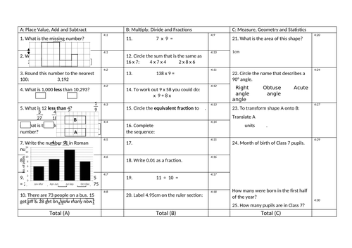 Maths quiz Year 4 | Teaching Resources