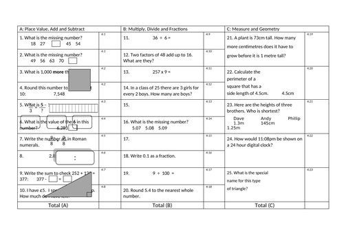 Maths quiz Year 4 | Teaching Resources
