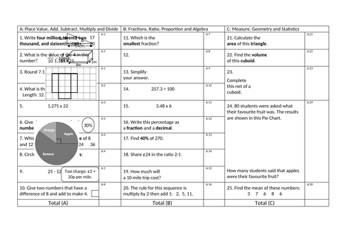 Math quiz year 6 | Teaching Resources