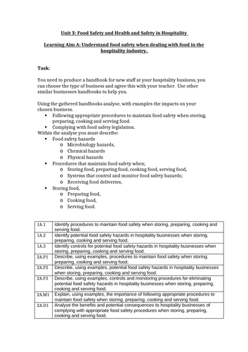 BTEC Hospitality Assignment support | Teaching Resources