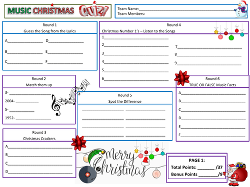 Christmas Music Quiz - Christmas Music | Teaching Resources