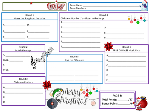 Christmas Music Quiz - Christmas Music | Teaching Resources