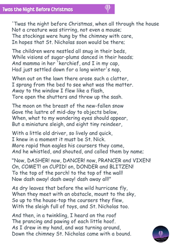 UKS2 Guided Reading - 'Twas the Night Before Christmas | Teaching Resources