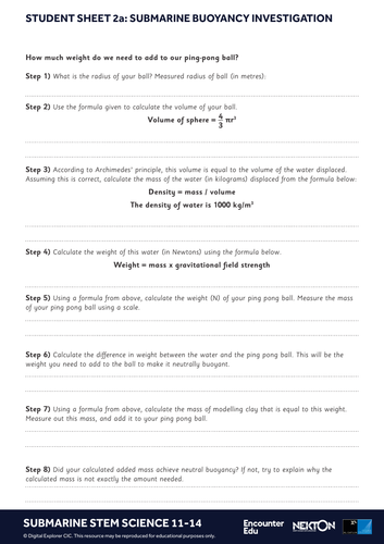 Submarine Science KS3: Buoyancy investigation | Teaching Resources