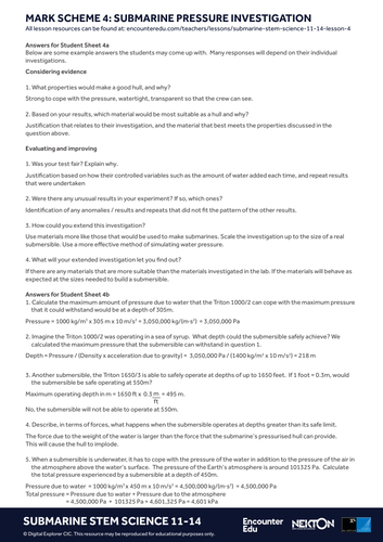 Submarine Science KS3: Pressure investigation | Teaching Resources