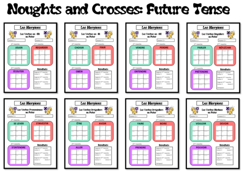 Morpions/ Noughts and Crosses- Grammar/ Conjugation Game- 5 Tenses ...