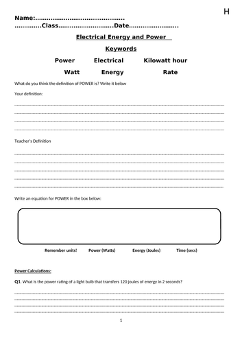 Electrical power | Teaching Resources