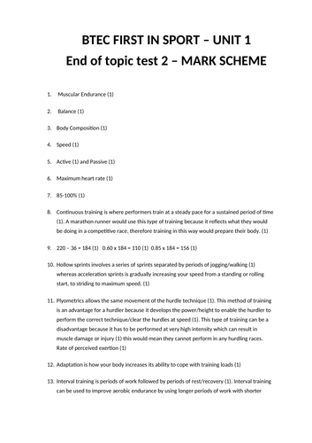 LEVEL 2 BTEC SPORT - UNIT 1 EXAM | Teaching Resources