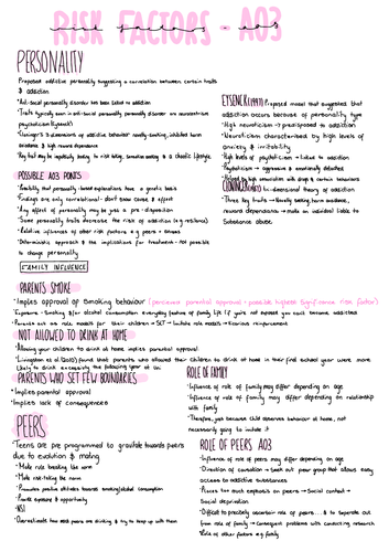 A-Level Psychology, addiction risk factors | Teaching Resources