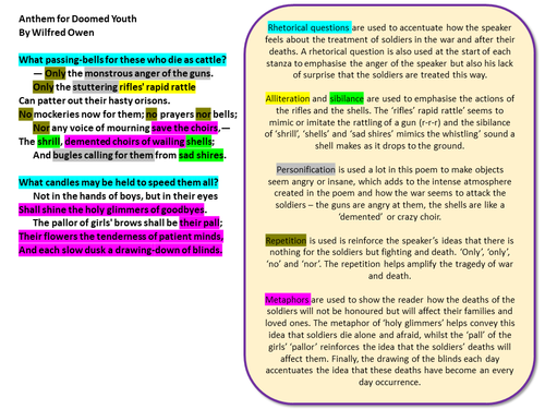 War Poetry Assessment Preparation | Teaching Resources
