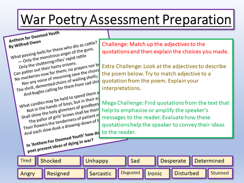 War Poetry Assessment Preparation | Teaching Resources