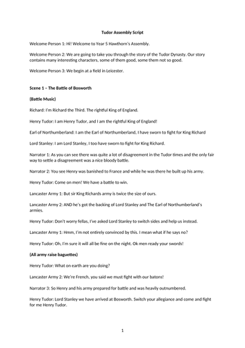 Tudor Assembly Play Script KS2 | Teaching Resources