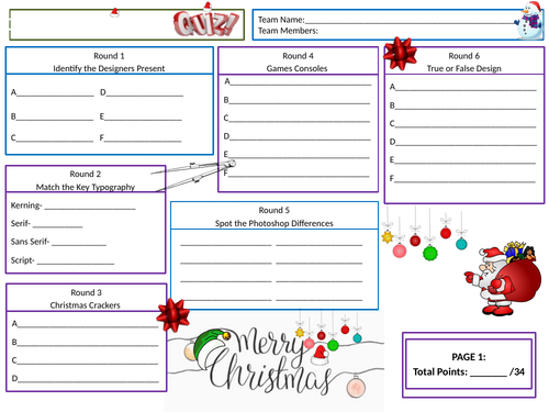 D&T Christmas Quiz | Teaching Resources