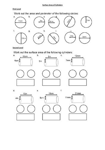 Surface Area of Cylinders - GEOMETRY 3D SHAPES - with ANSWERS ...