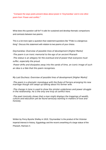 AQA GCSE Poetry Anthology Exam Question Essay Plan | Teaching Resources