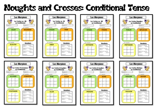 Morpions/ Noughts and Crosses- Grammar/ Conjugation Game- 5 Tenses ...
