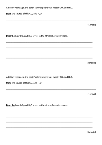 Earth Early Atmosphere Storyboard, Cloze, Exam-Style Questions ...