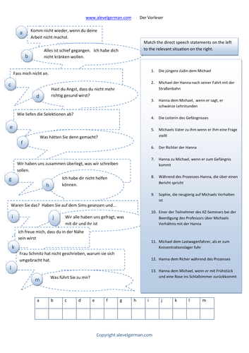 Der Vorleser Bernhard Schlink advanced level German | Teaching Resources