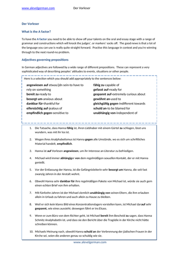 Der Vorleser Bernhard Schlink advanced level German | Teaching Resources