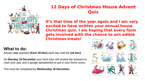 12 days of Christmas quiz | Teaching Resources