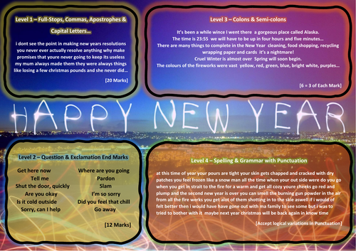 Functional English Punctuation Practice - New Year L1 - L2 | Teaching ...