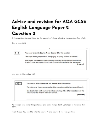 Advice and revision for AQA GCSE English Language Paper 2 Question 2 ...