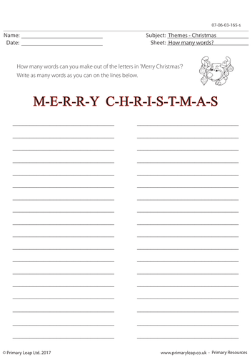 Christmas worksheet - How many words: Merry Christmas | Teaching Resources