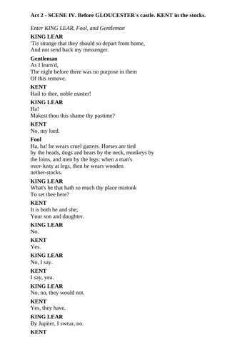 A LEVEL LITERATURE - KING LEAR - ACT 2, SCENE 4 | Teaching Resources