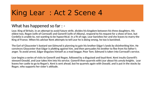 A LEVEL LITERATURE - KING LEAR - ACT 2, SCENE 4 | Teaching Resources