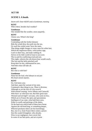 A LEVEL ENGLISH LITERATURE - KING LEAR - ACT 3 | Teaching Resources