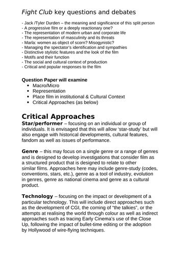 FILM STUDIES - FIGHT CLUB | Teaching Resources