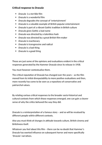 FILM STUDIES - BRITISH CINEMA - HORROR FILMS | Teaching Resources