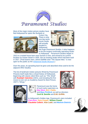 FILM STUDIES - GOLDEN AGE HOLLYWOOD STUDIOS | Teaching Resources