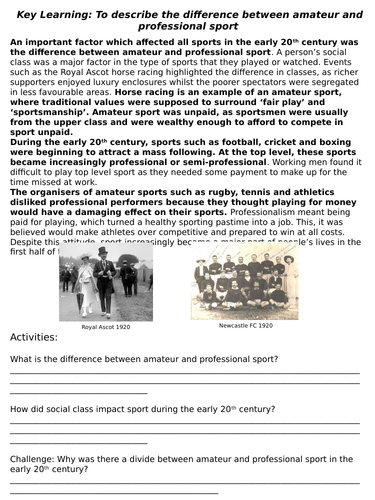 Eduqas History Entertainment & Leisure - Key Question 1: Sport ...