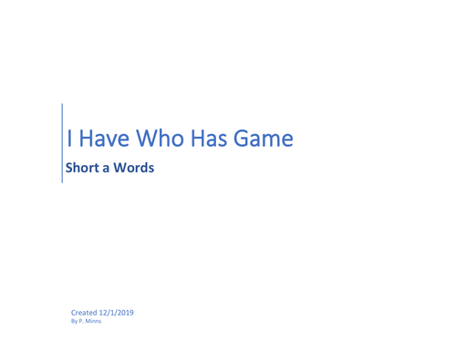 Short Vowel "I Have Who Has" Games | Teaching Resources