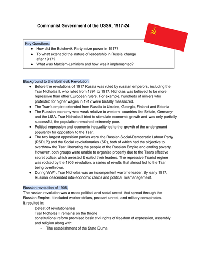 Introduction to Russia 1917-24 LENIN: A level History | Teaching Resources