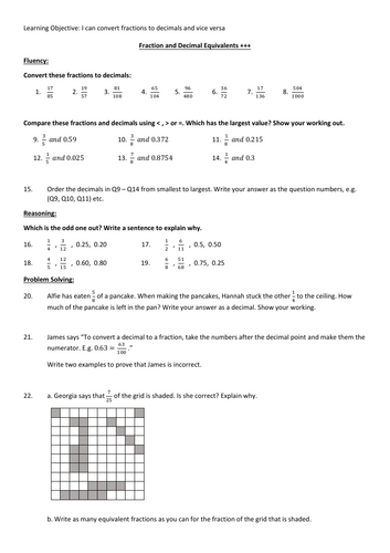 Differentiated Fraction & Decimal Equivalents | Teaching Resources
