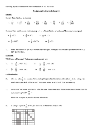 Differentiated Fraction & Decimal Equivalents | Teaching Resources
