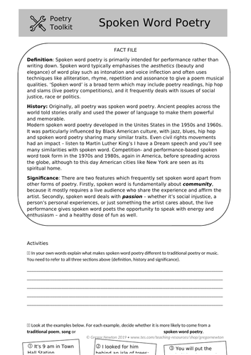 Spoken Word Poetry (Slam Poetry) Worksheets | Teaching Resources