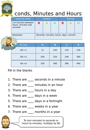 Seconds, Minutes and Hours- Entry Level Worksheet | Teaching Resources Seconds, Minutes and Hours- Entry Level Worksheet | Teaching Resources