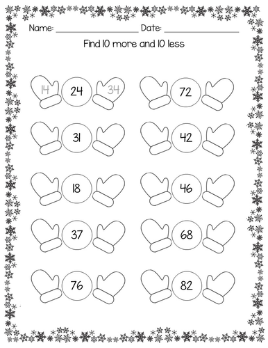 Winter Maths Add 1 Subtract 1, Add 10 Subtract 10 Differentiated 15 ...