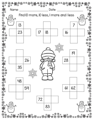 Winter Maths Add 1 Subtract 1, Add 10 Subtract 10 Differentiated 15 ...