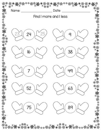 Winter Maths Add 1 Subtract 1, Add 10 Subtract 10 Differentiated 15 ...