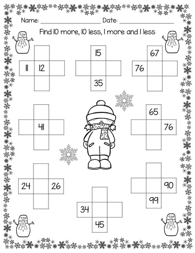 Winter Maths Add 1 Subtract 1, Add 10 Subtract 10 Differentiated 15 ...