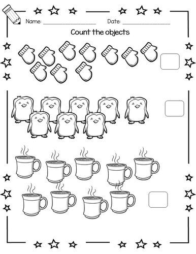 Winter Maths worksheets : counting objects and basic addition - EYFS ...