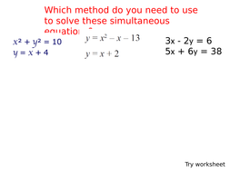 Solving simultaneous equations including quadratics revision | Teaching ...