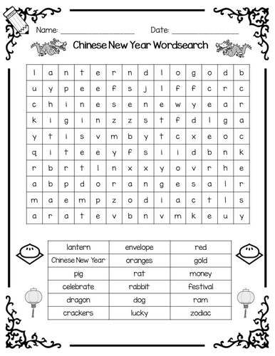 Chinese New Year Wordsearch - Cute colouring vocabulary celebrations ...