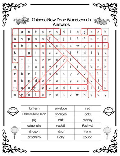 Chinese New Year Wordsearch - Cute colouring vocabulary celebrations ...