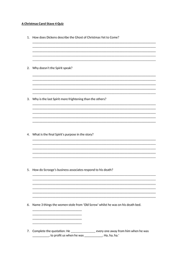 A Christmas Carol Quiz Stave 4 & 5 GCSE KS4 English Literature ...
